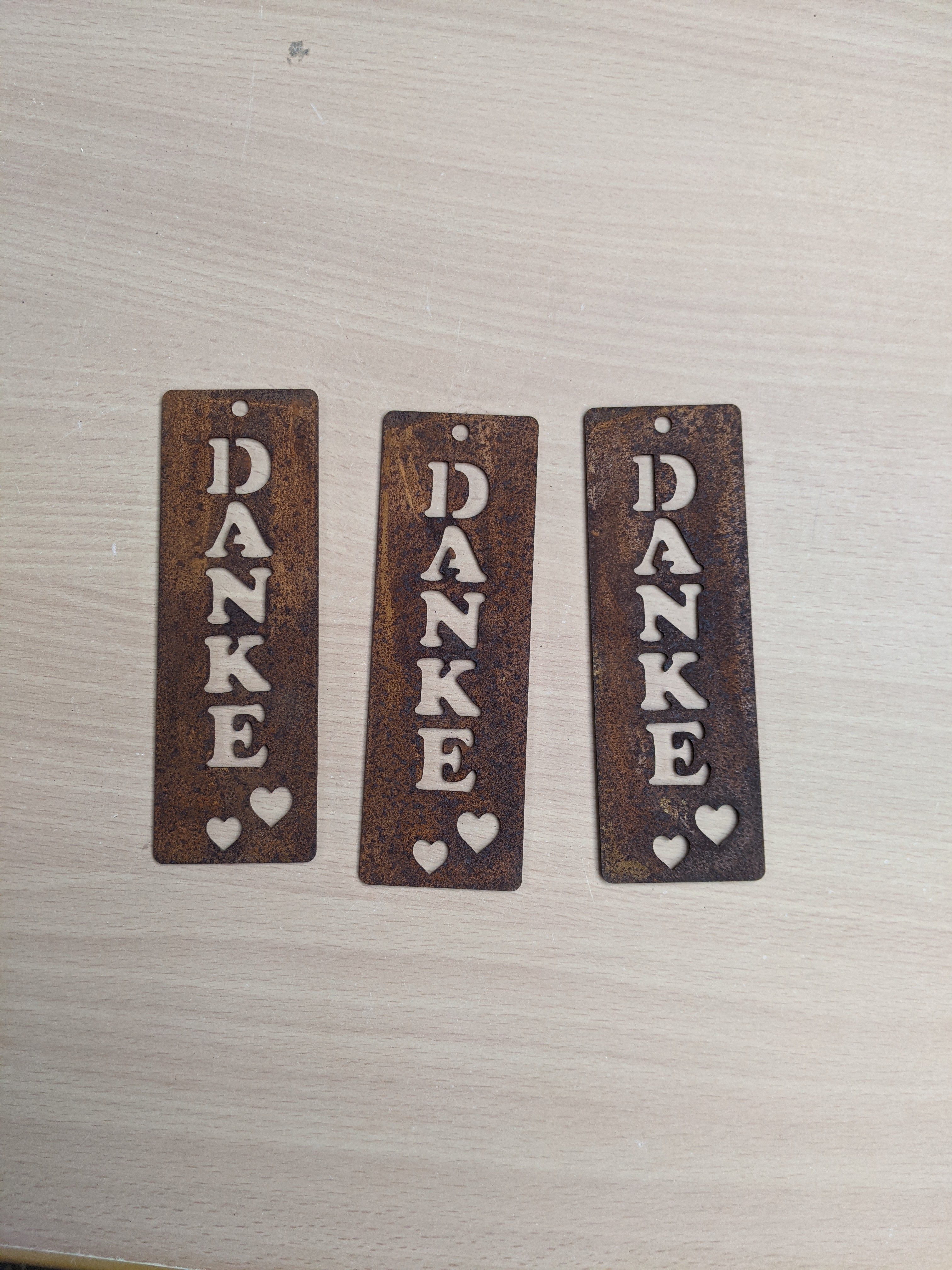 3er Set Anhänger "Danke" 13,5 cm hoch aus Metall in Edelrost Geschenke ...